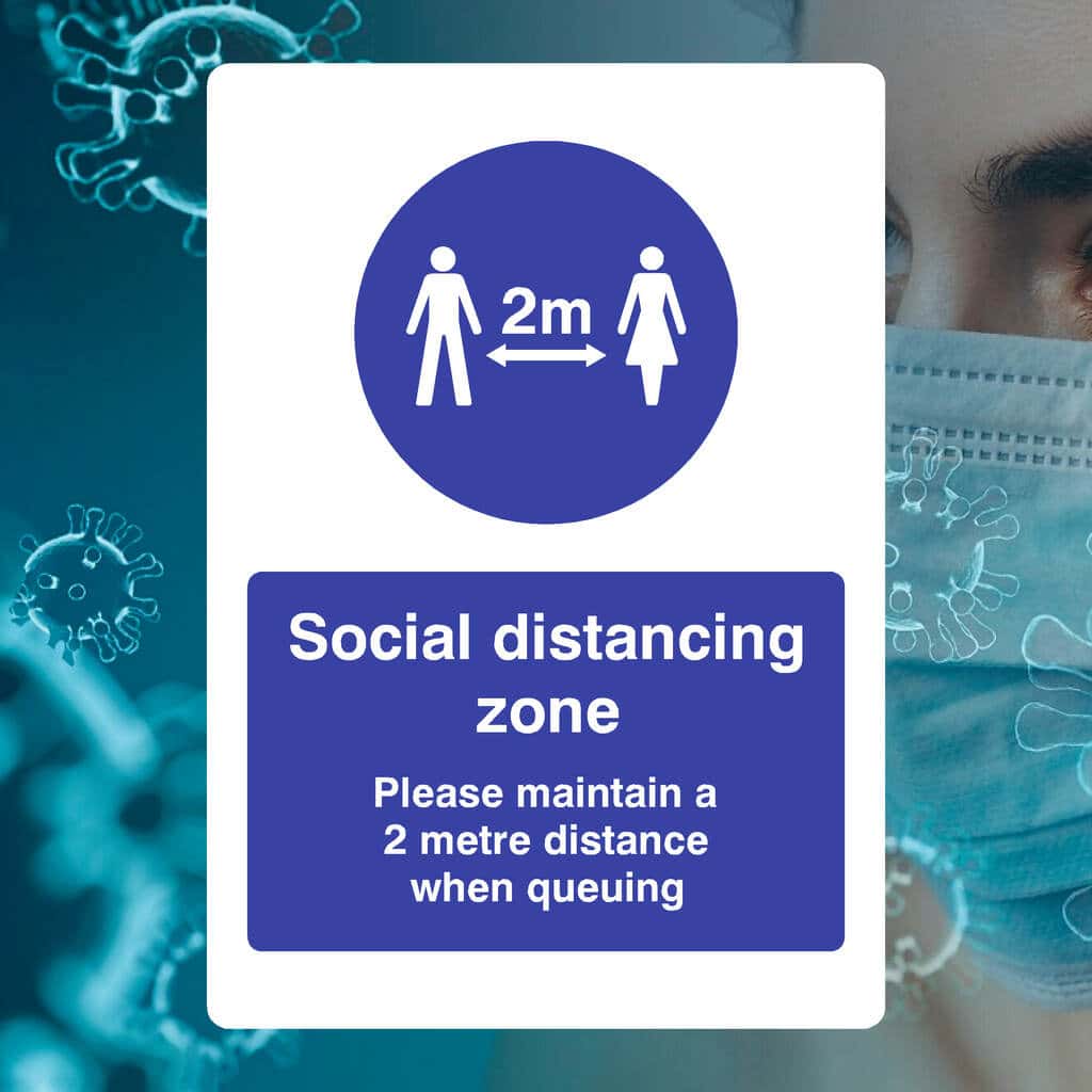 Social Distancing Zone Maintain 2 Metre Distance Queuing Sign