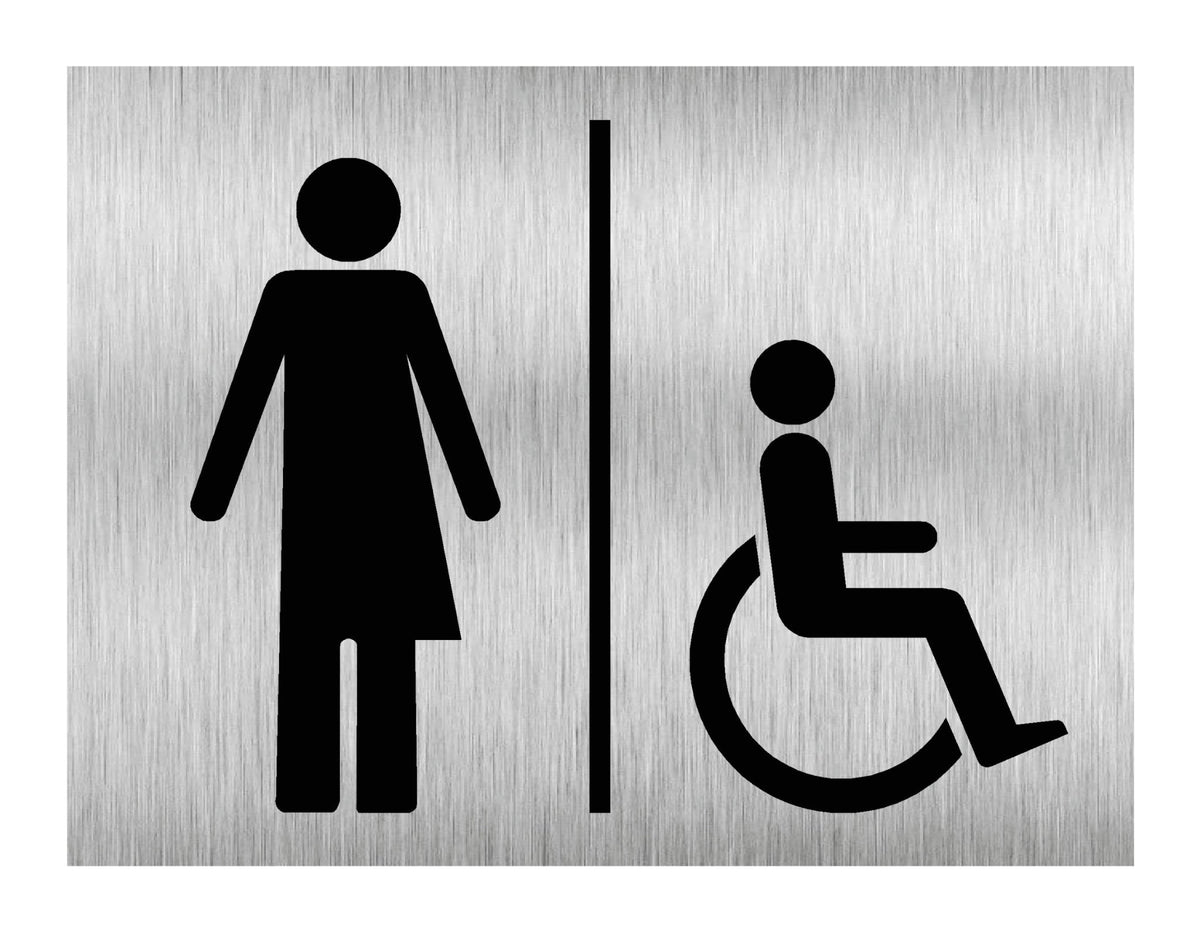 Inclusive Disabled Toilet Landscape Sign Brushed Aluminium Inclusive Disabled Toilet Landscape Sign Brushed Aluminium