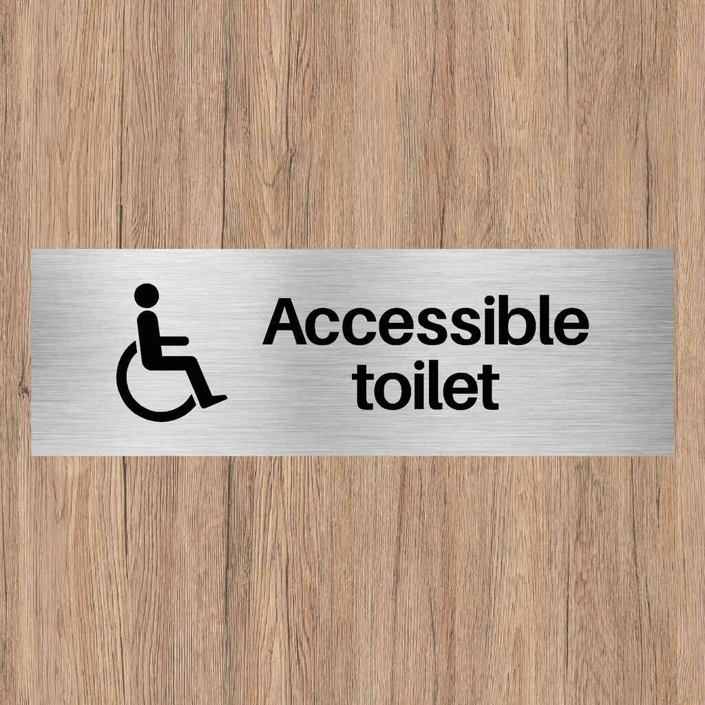 Accessible Toilet Sign – Brushed Silver, UK-Made