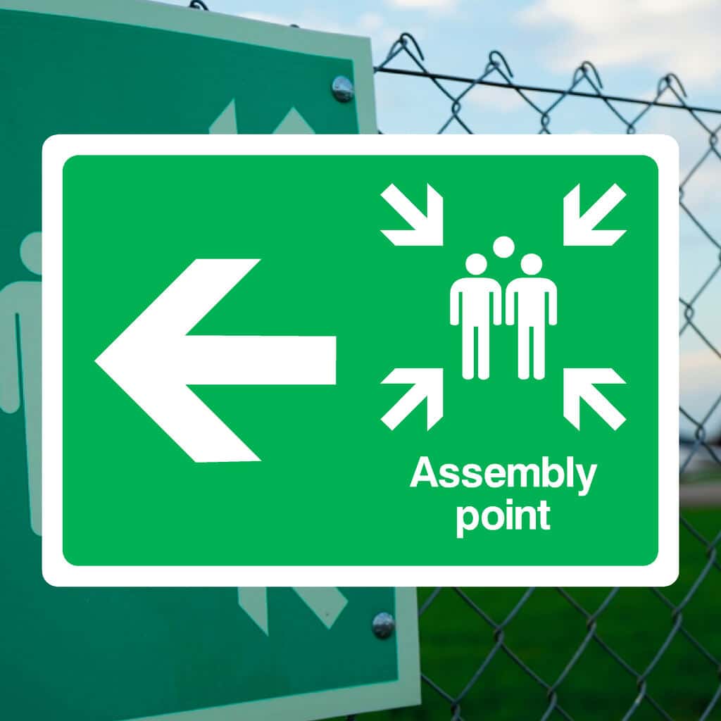 Assembly Point Left Sign – Fire Safety