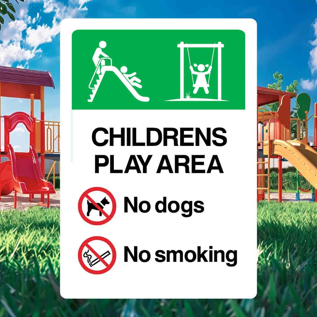 Play Area No Dogs No Smoking Sign – ISO 7010 Compliant