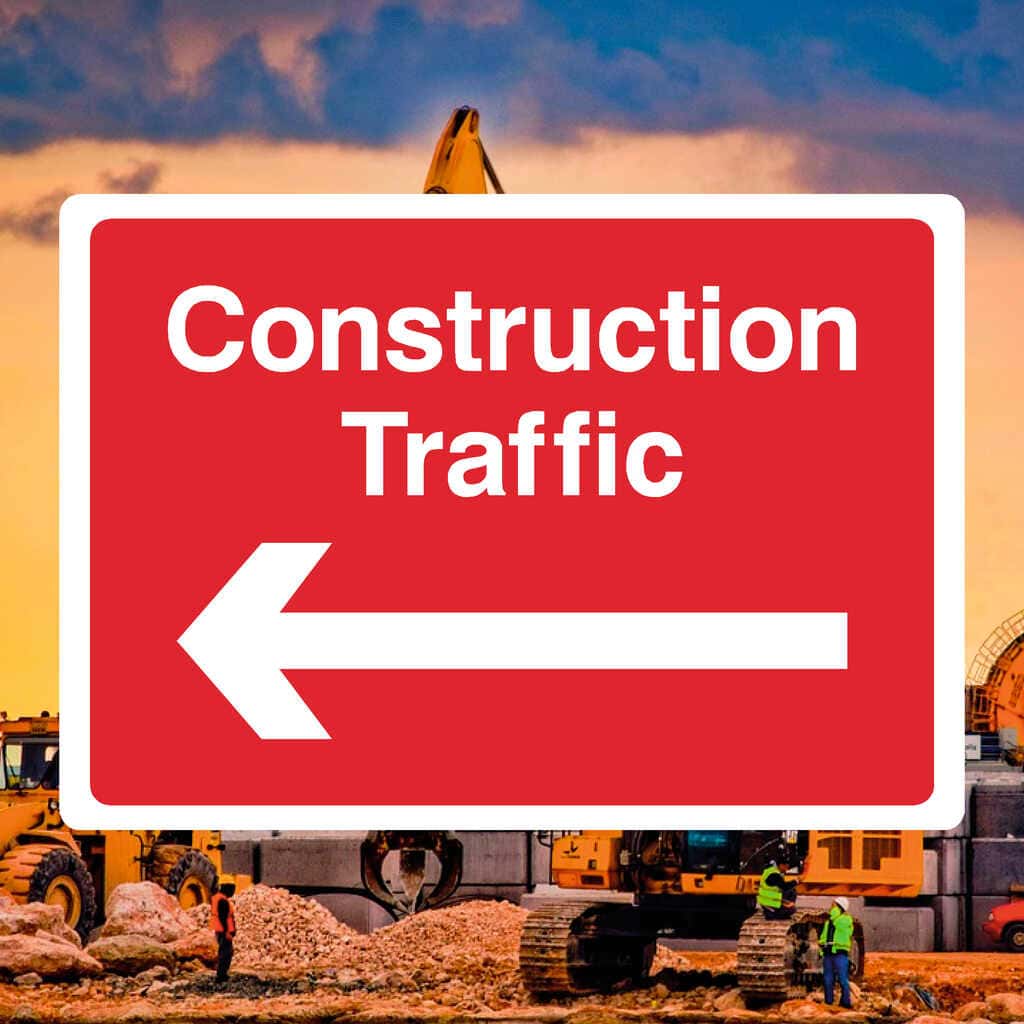 Construction Arrow‑Left Sign – UK Safety Hazard Sign