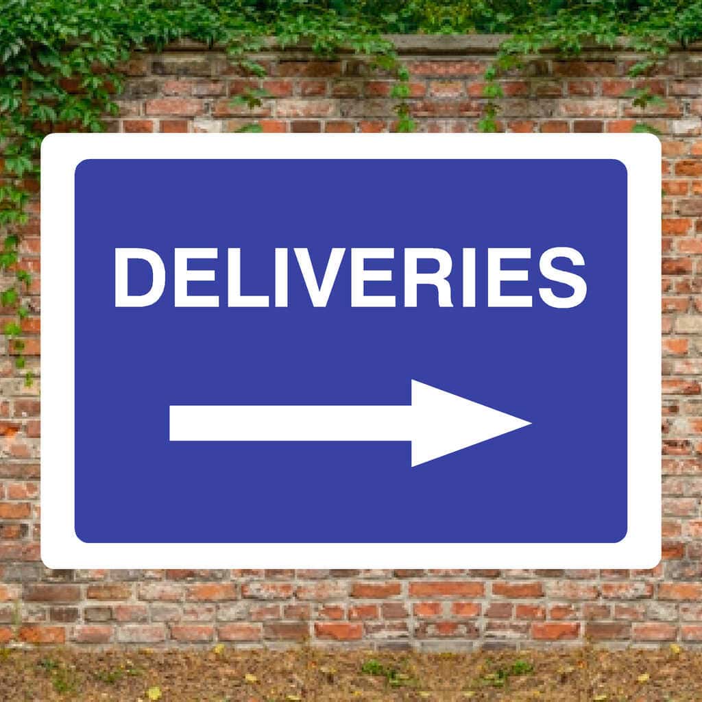 Deliveries RIGHT Arrow Sign Blue