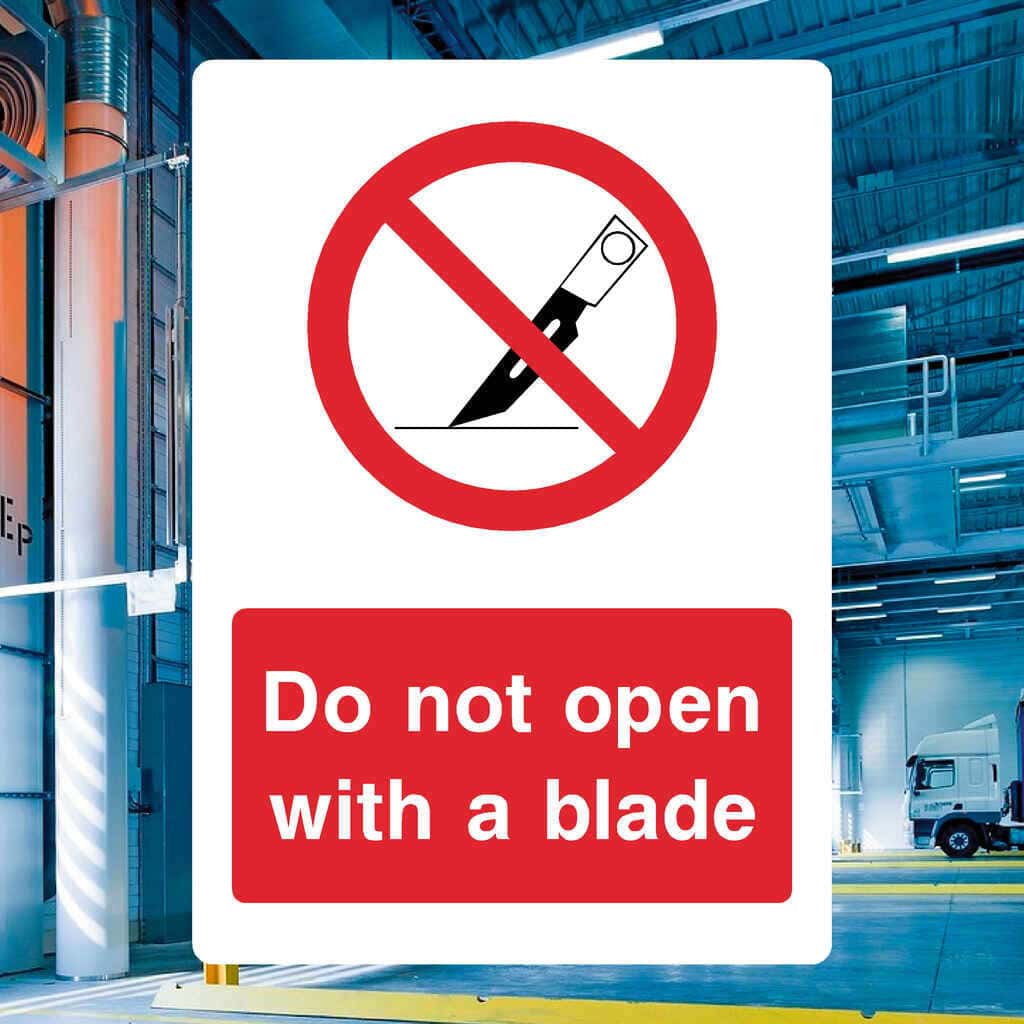 Do Not Open With Blade Sign – Compliant UK Safety Sign