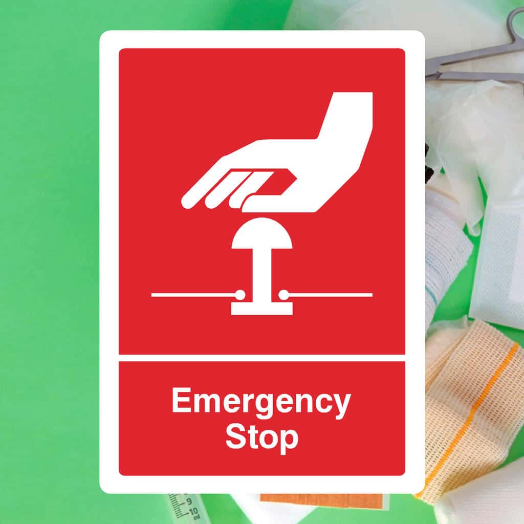 Emergency Stop Safety Sign | ISO 7010 Compliant