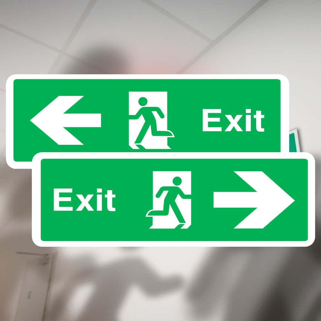 Double‑Sided Exit Arrow Safety Sign | HSE Compliant