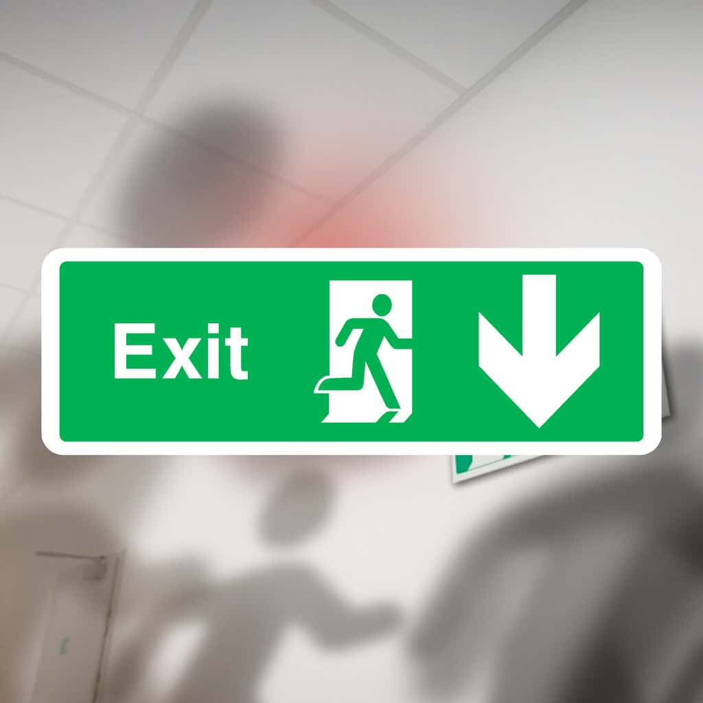Exit Down Arrow Sign – BS 5499-2 & EN ISO 7010 Compliant