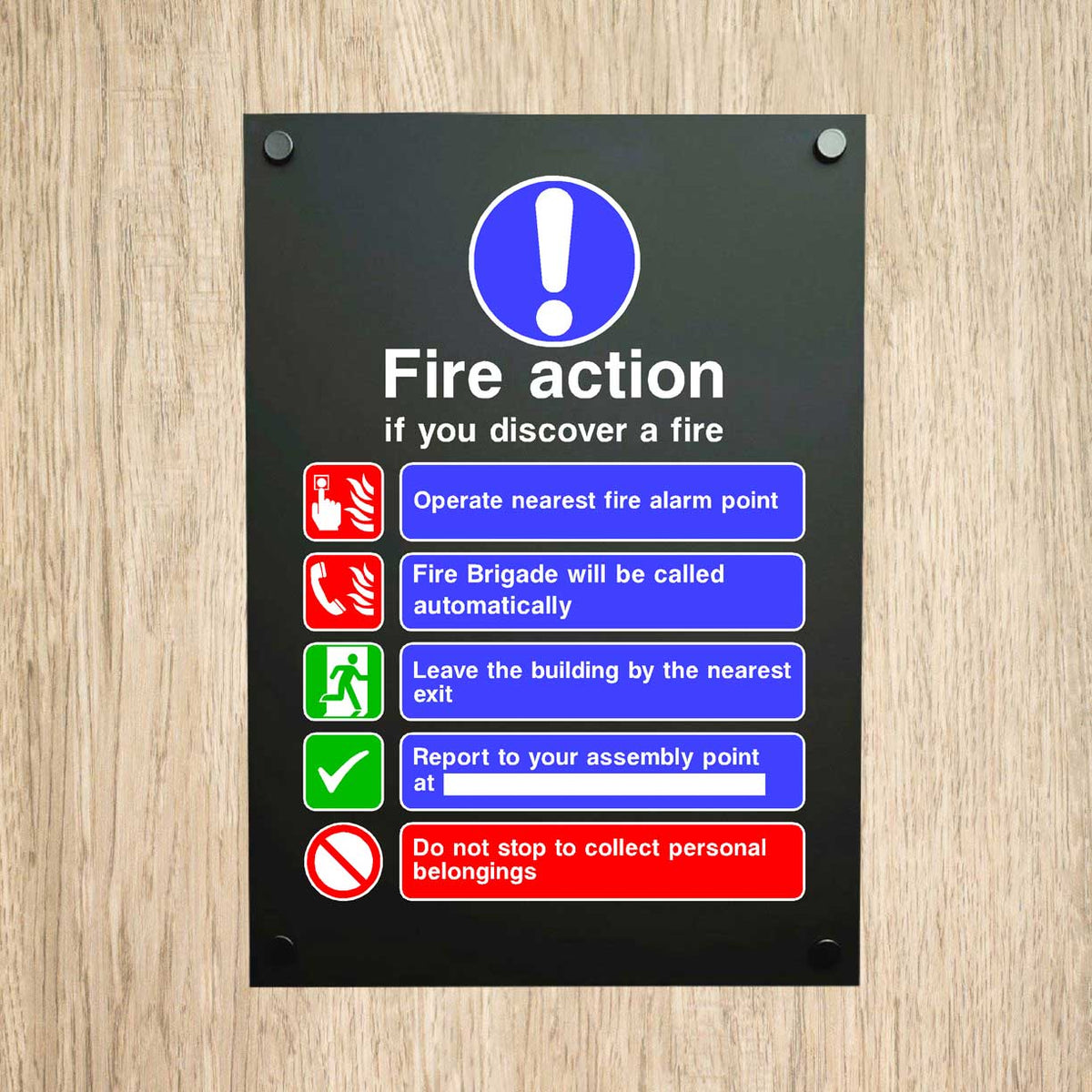 Fire Action "If You Discover A Fire 5-Point" Sign – Midnight Black ...