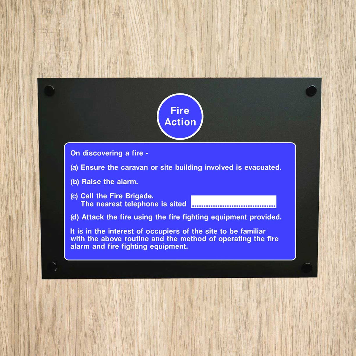 Fire Action "Caravan Building Site" Sign – Midnight Black Perspex ...