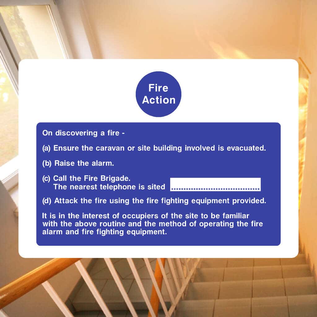 Caravan Fire Action Sign – HSE Compliant Safety Sign