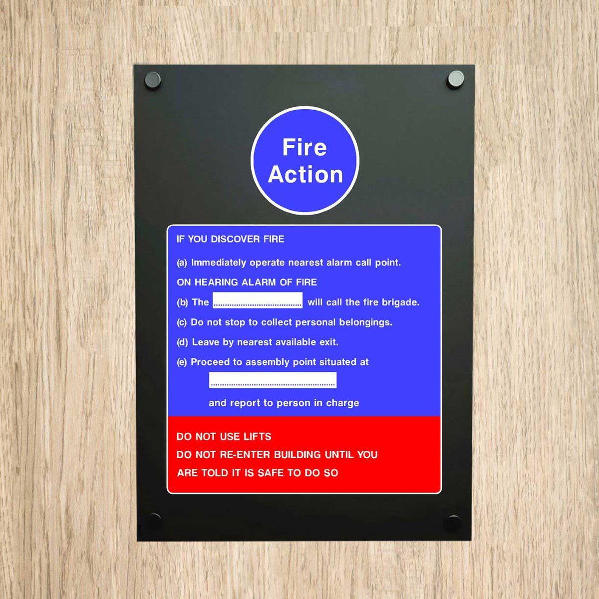 Fire Action Lifts Sign | Midnight Matt Black