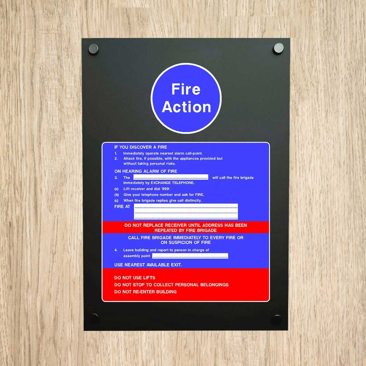 Fire Action "If You Discover A Fire Procedure" Sign – Midnight Black ...