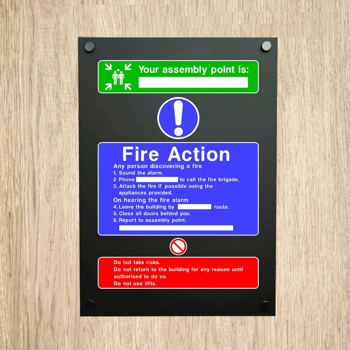 Fire Action Fire Assembly Point Sign – Midnight Black Perspex Safety ...