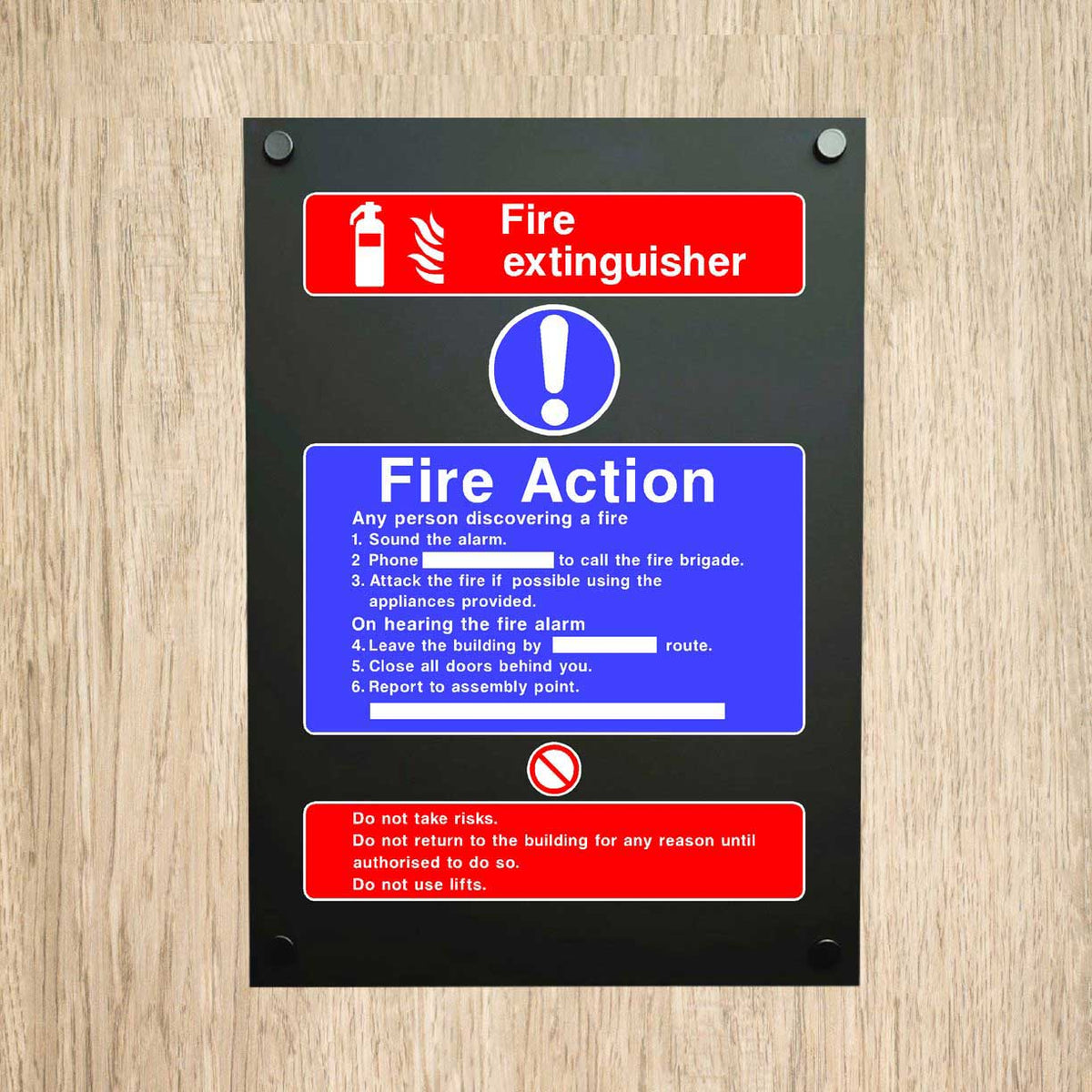 Fire Action Extinguisher Sign | Matt Black Safety Sign