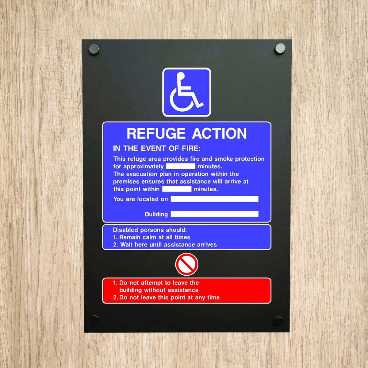 Fire Action Refuge Action Sign – Midnight Black Perspex Safety Sign for ...