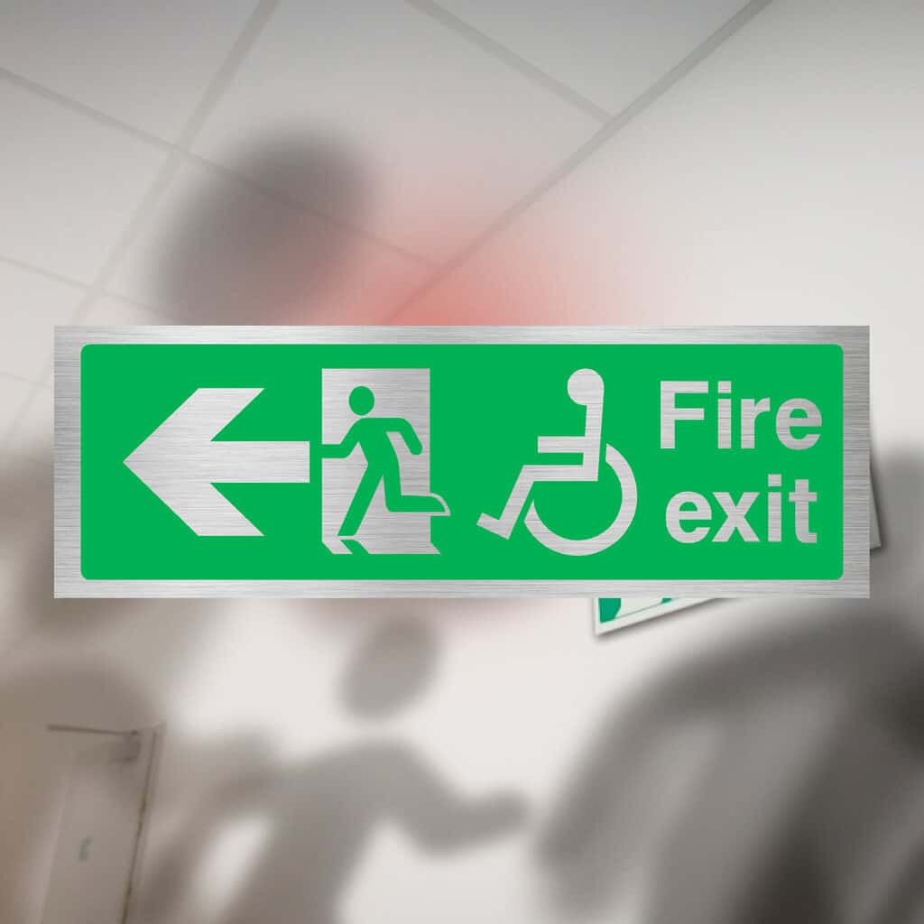 Disabled Fire Exit Left Sign | Brushed Silver