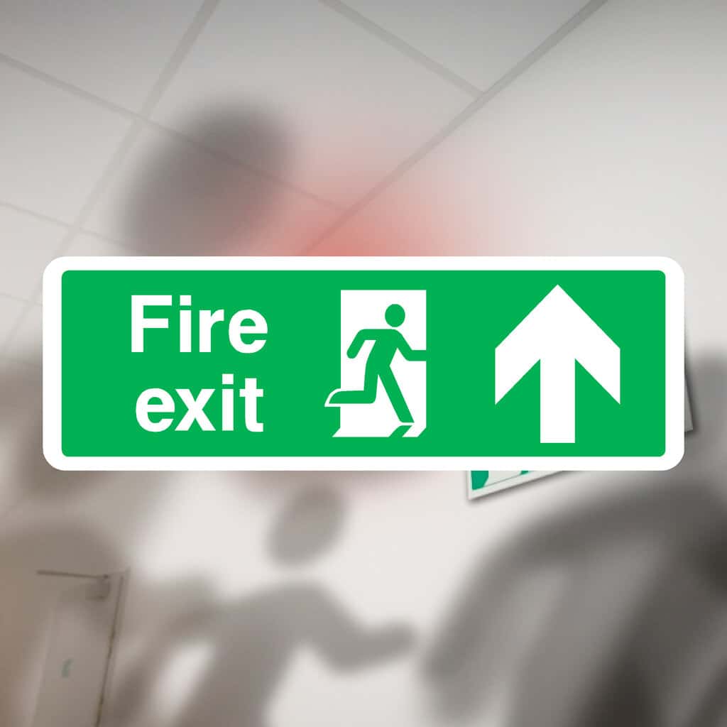 Fire Exit Up Arrow Sign – BS EN ISO 7010 (UK Compliant)
