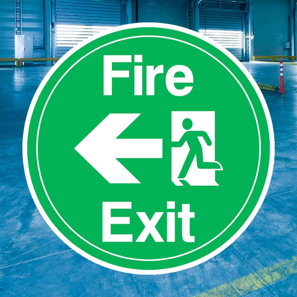 Fire Exit Left Arrow Floor Sign – Anti-Slip, BS EN ISO 7010