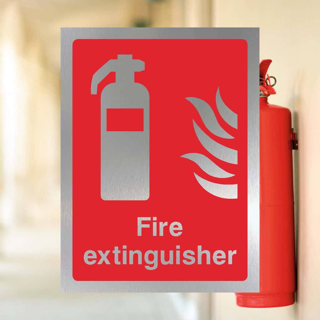 Fire Extinguisher Sign Brushed Silver