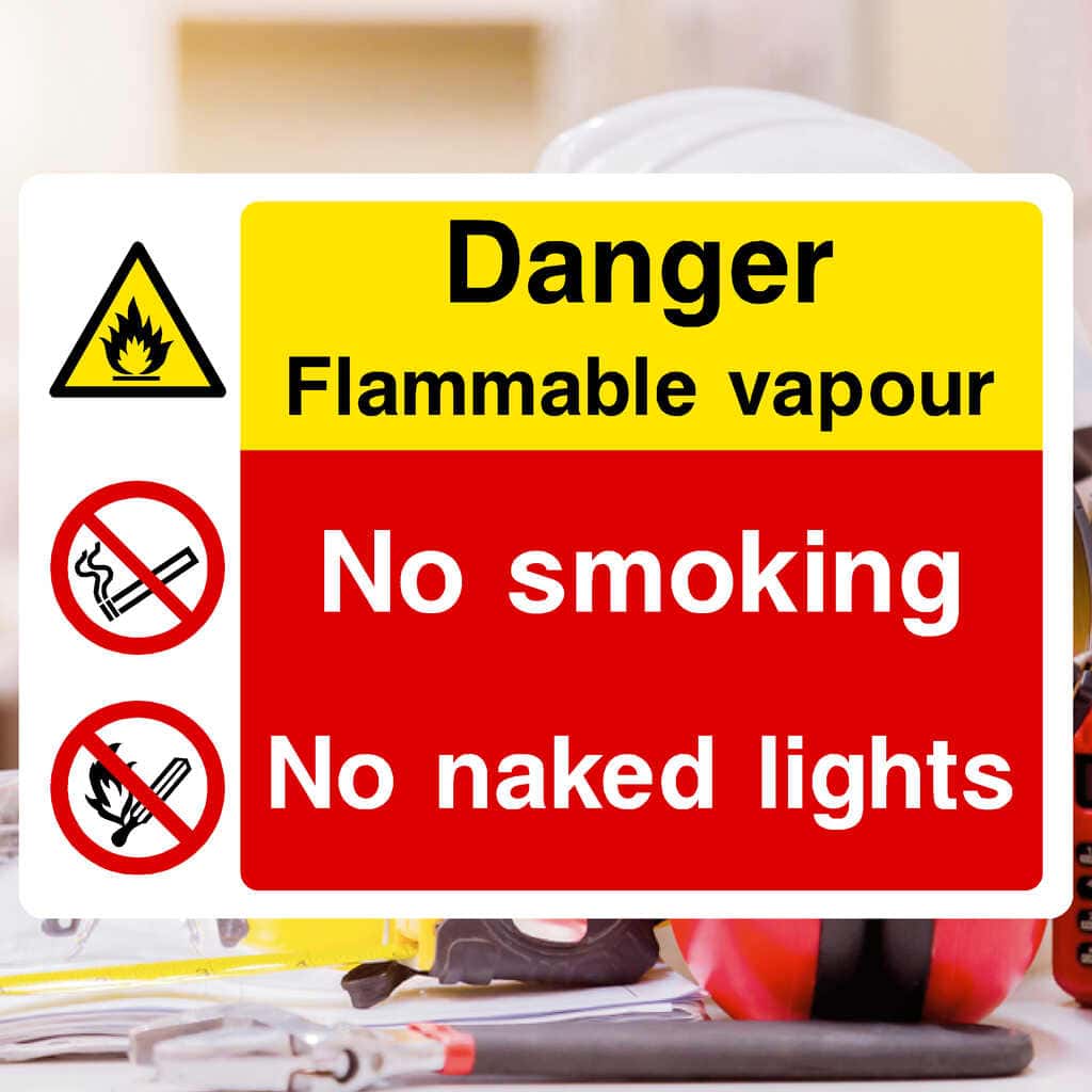 Flammable Vapour Warning Sign | No Smoking & Naked Lights