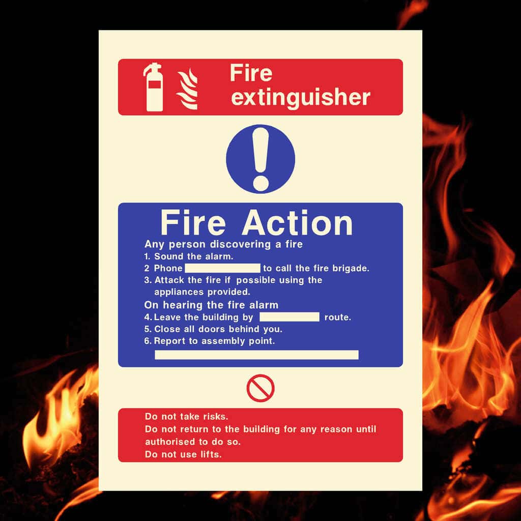 Glow Fire Extinguisher Sign | Fire Action Safety