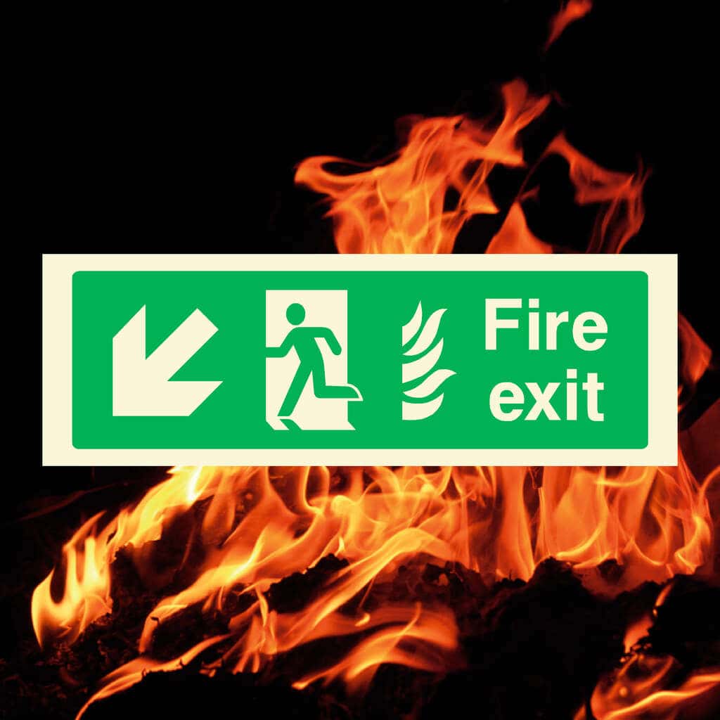 NHS Fire Exit Sign Glow Left Arrow