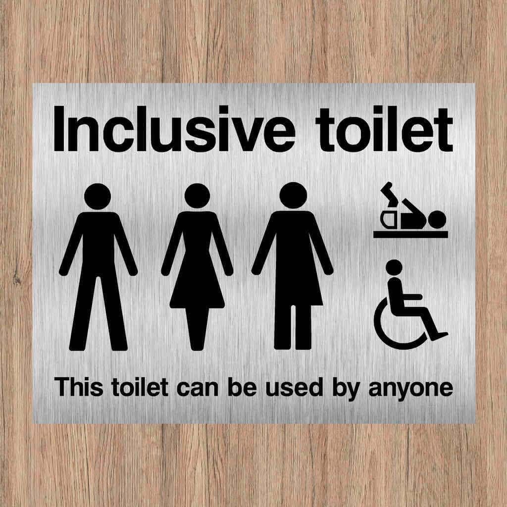 Inclusive Toilet Sign – Brushed Aluminium Silver
