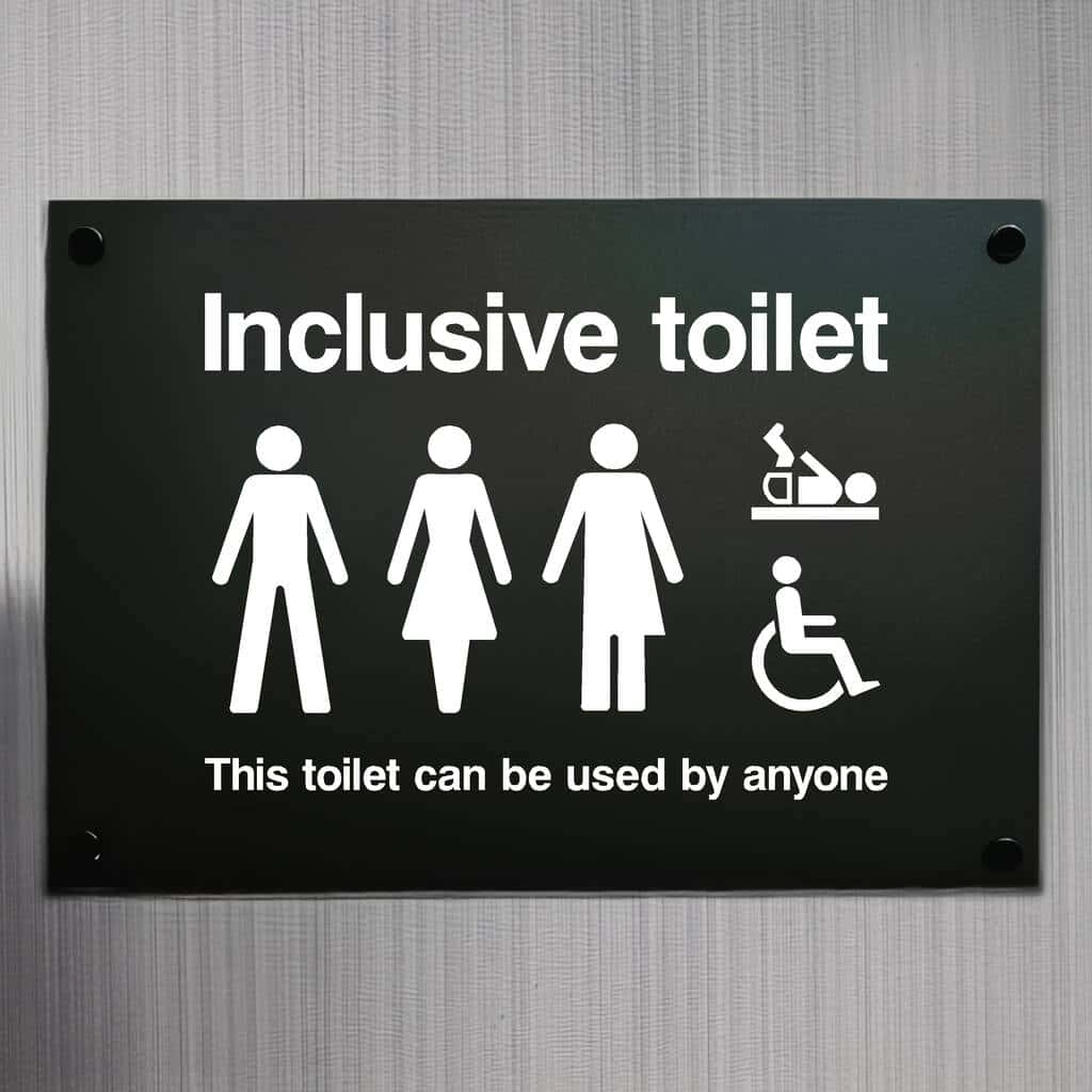Inclusive Toilet Sign | Black Landscape Washroom Sign