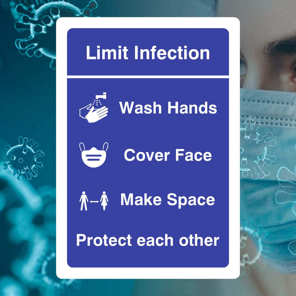 Limit Infection Wash Hands Cover Face Make Space Sign