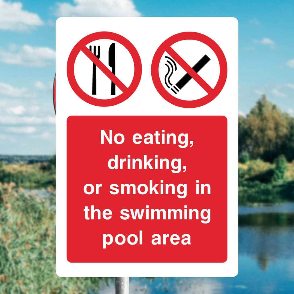 Pool Rules Warning Sign – No Eating, Drinking or Smoking