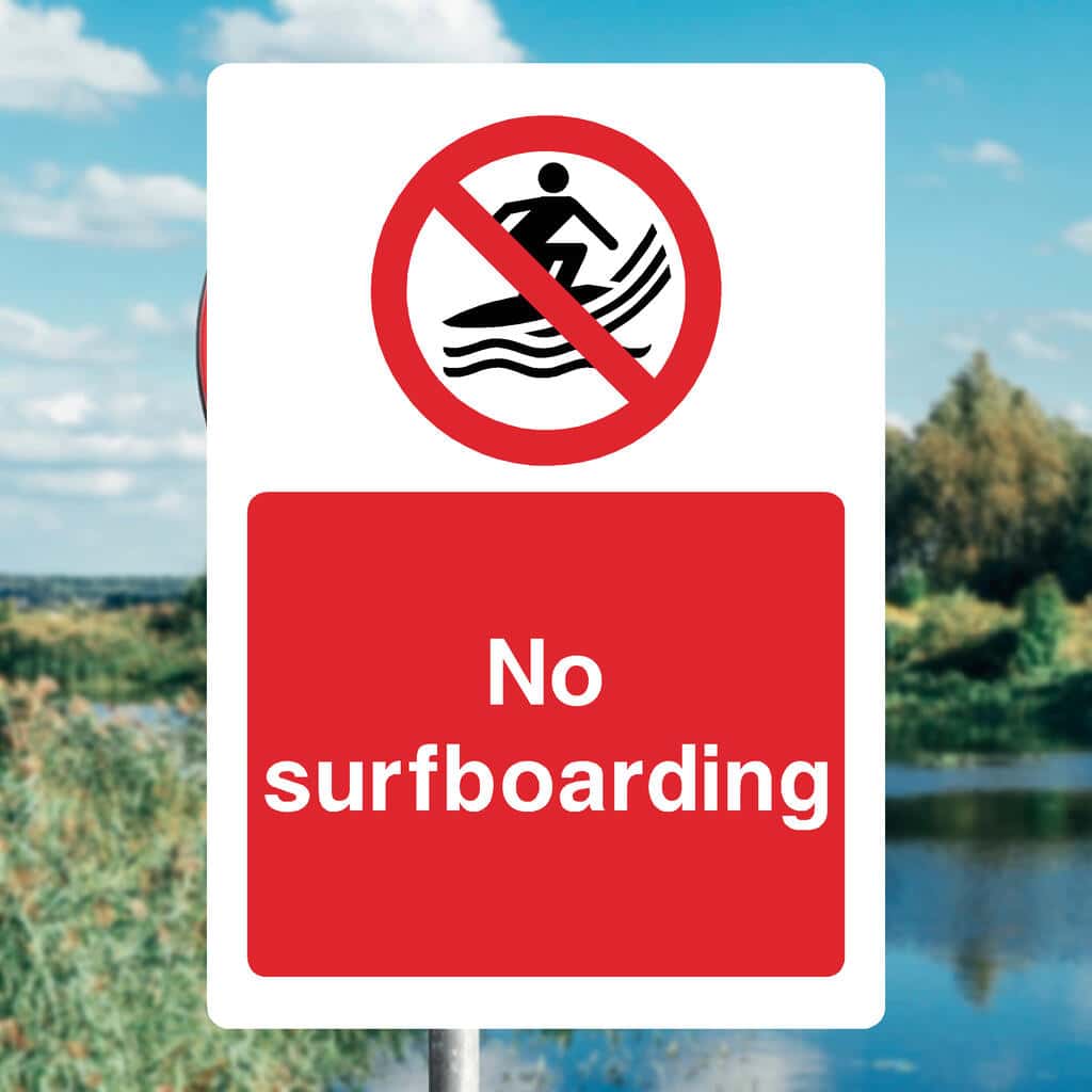 No Surfboarding Safety Sign – Durable UK Water Safety Sign