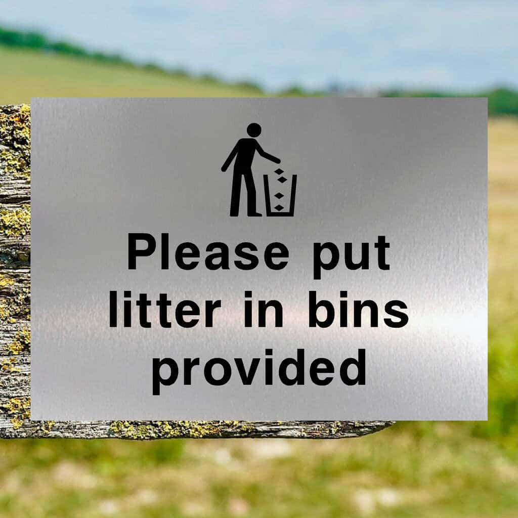 Litter In Bins Sign SIlver | Brushed Aluminium Sign