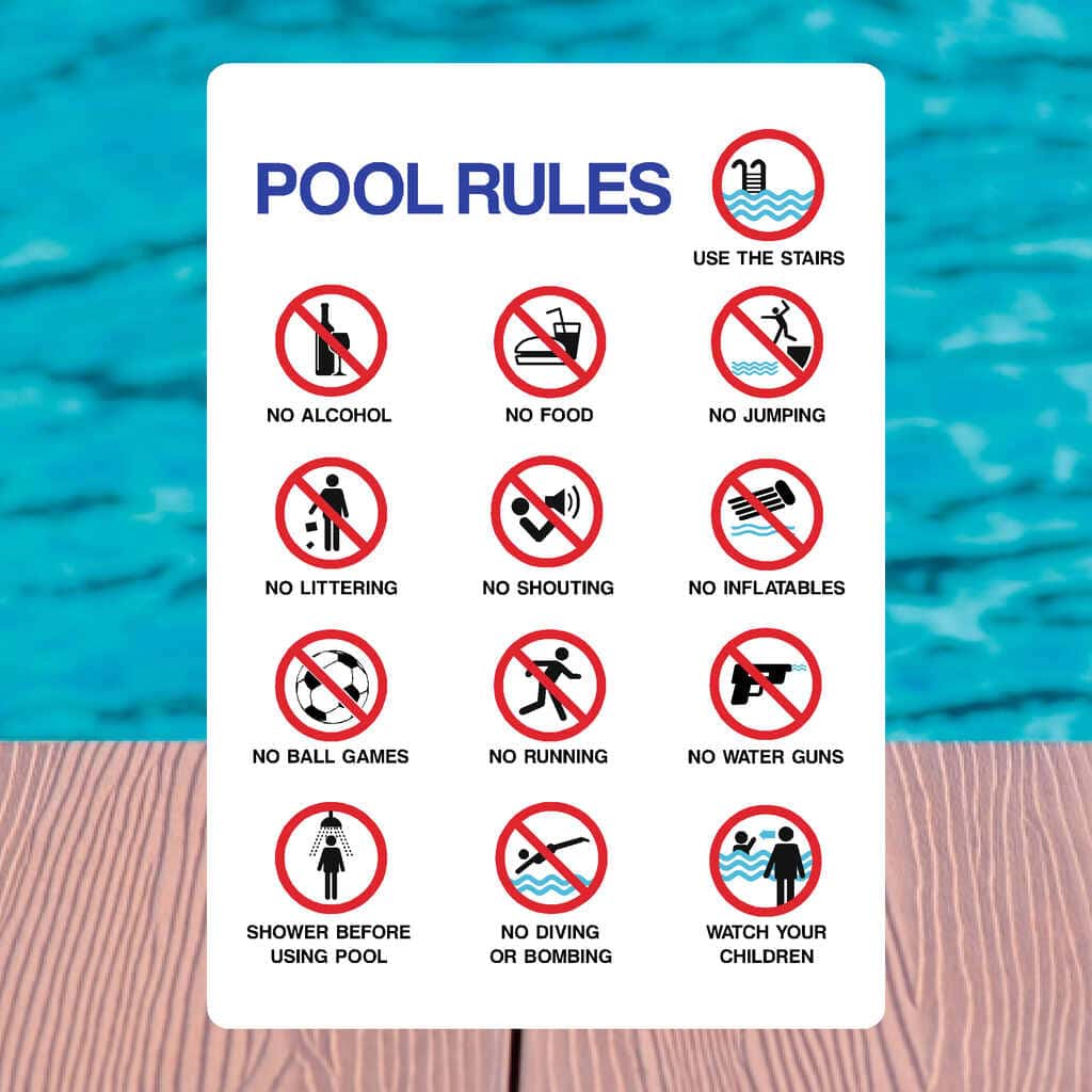 Pool Rules No-Swim Sign – EN ISO 7010 Compliance