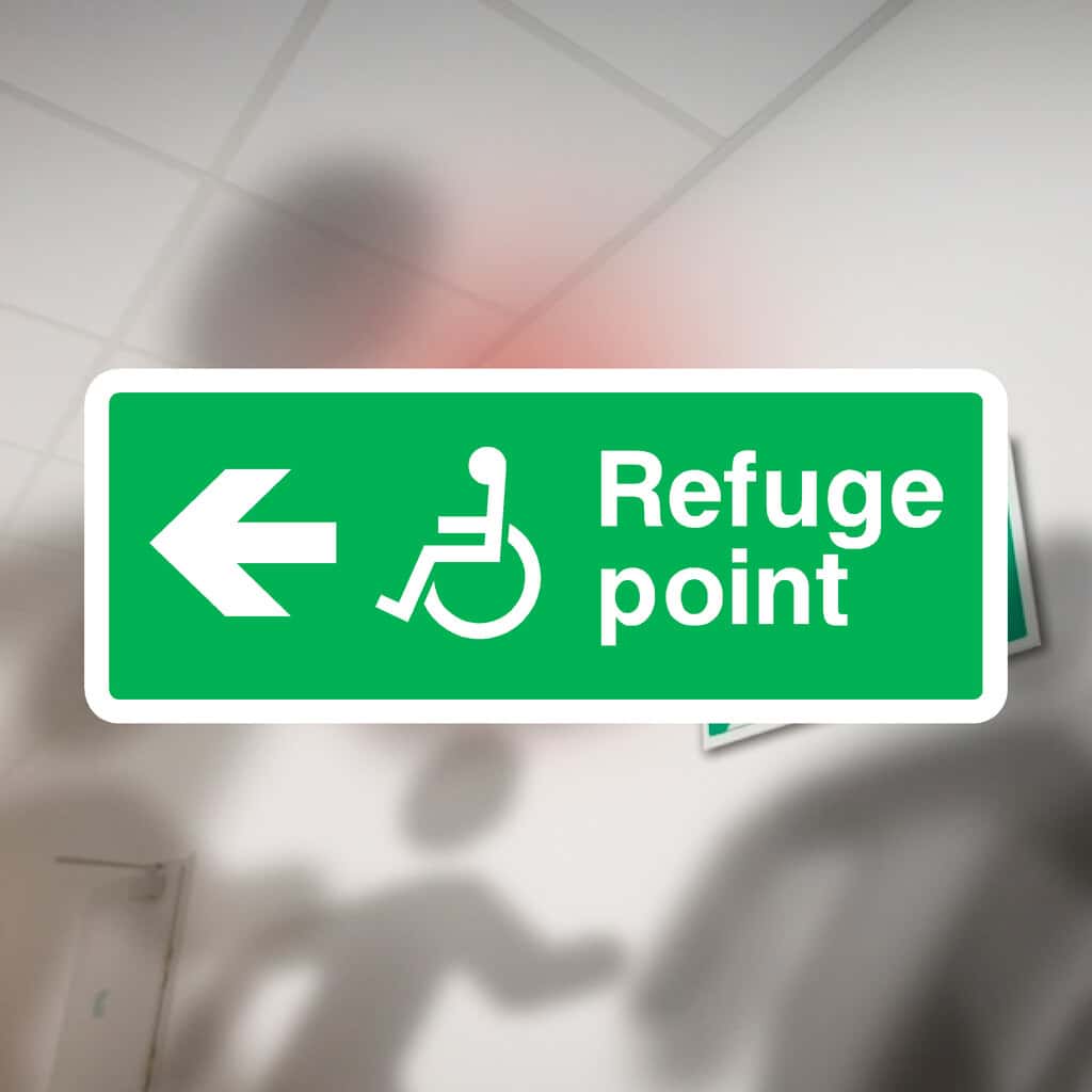 Refuge Point Sign Left Arrow – Accessible Fire Exit Sign