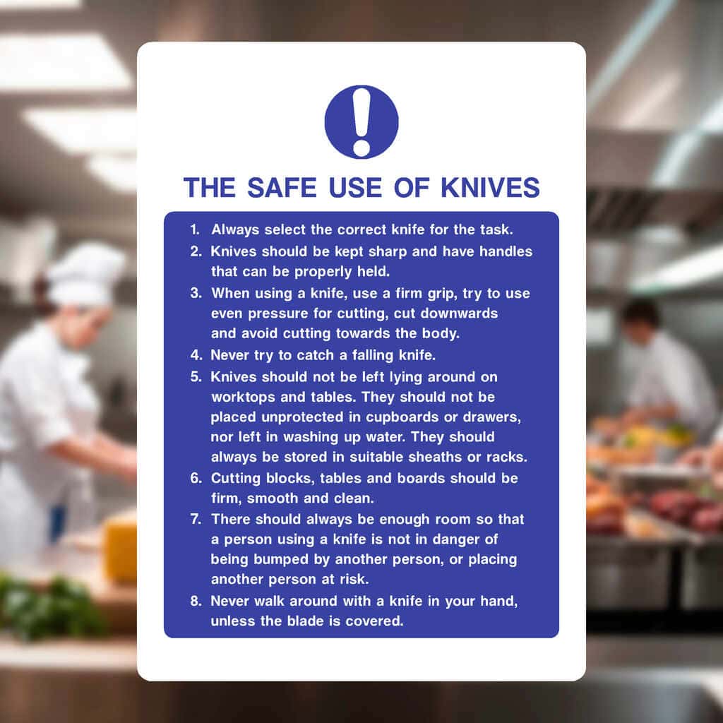 Safe Knife Use Sign – Catering Safety & HSE Compliance