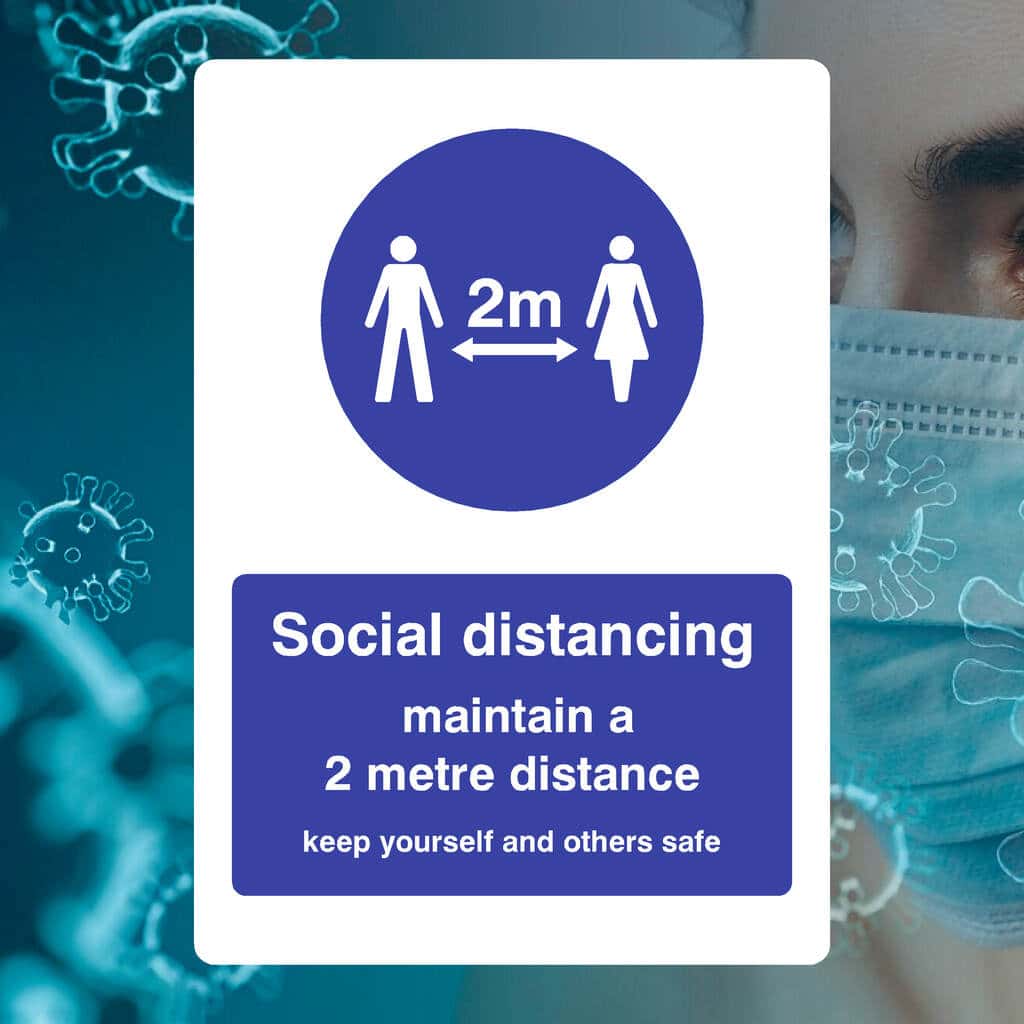 Social Distancing Maintain 2 Metre Distance Sign Portrait Version
