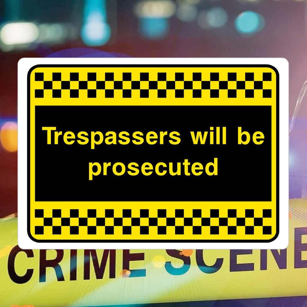 Trespassers Will Be Prosecuted Sign – Black Yellow Chequered
