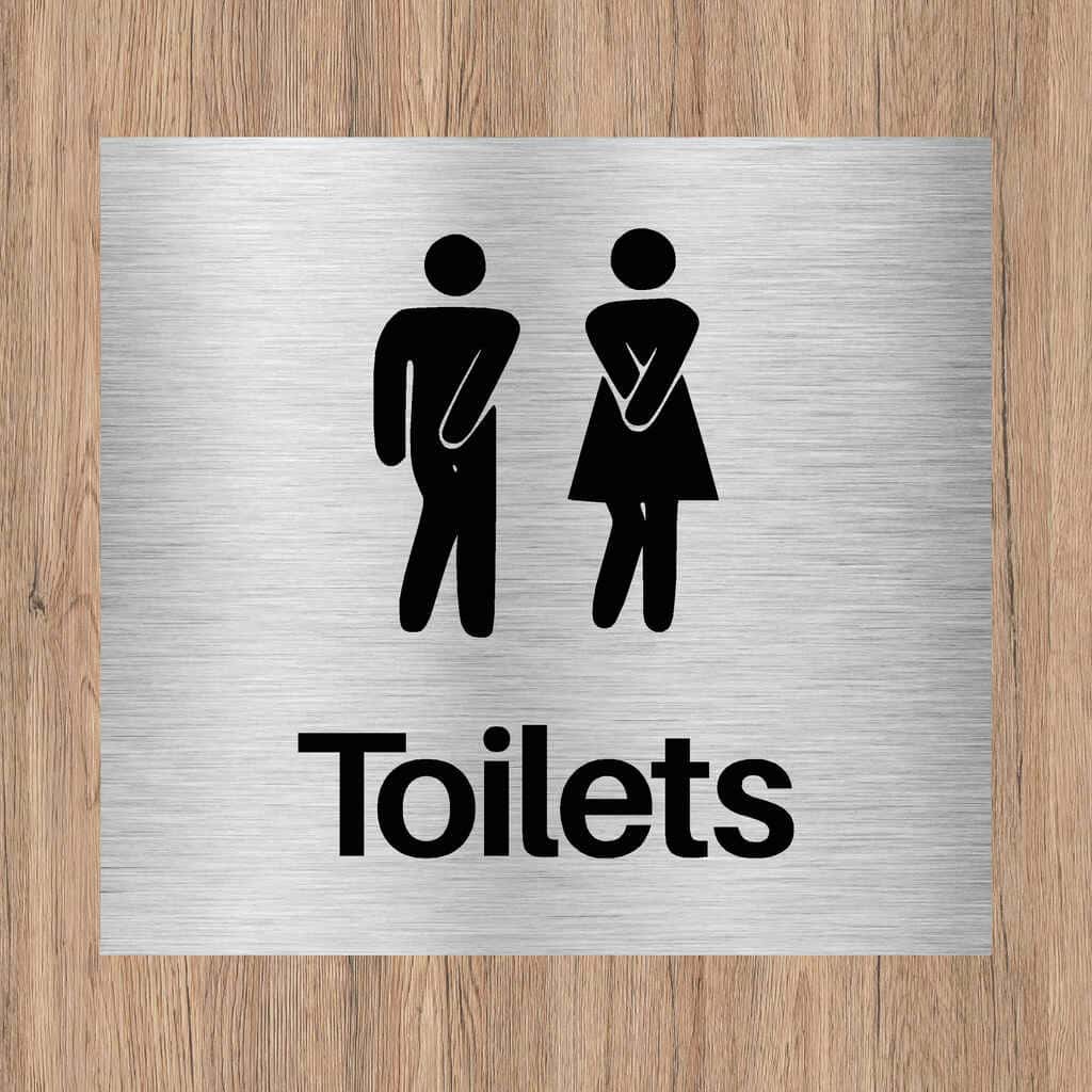 Unisex Toilets Comic Sign – Brushed Silver Square