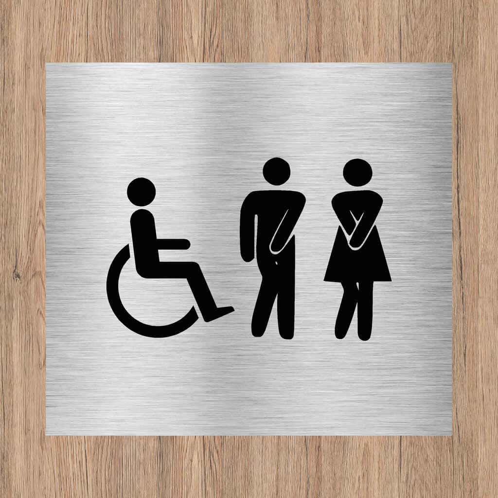 Unisex Disabled Toilet Sign | Brushed Silver Door Sign
