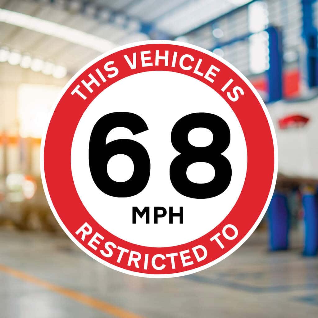 Vehicle Restricted Speed 68 MPH Sign