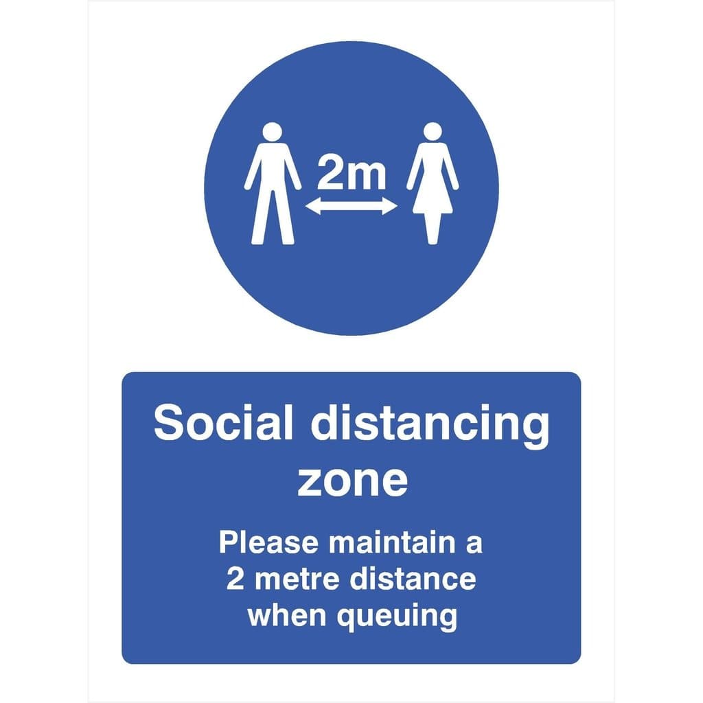 Social Distancing Zone Maintain 2 Metre Distance Queuing Sign